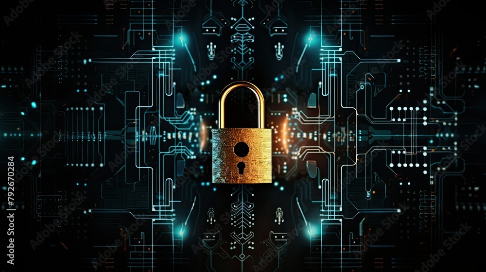 Digital lock and key symbols symbolizing internet security and ...