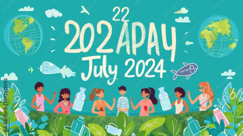 Earth day poster theme for "22 July", "2024" is Planet vs. Plastics ...