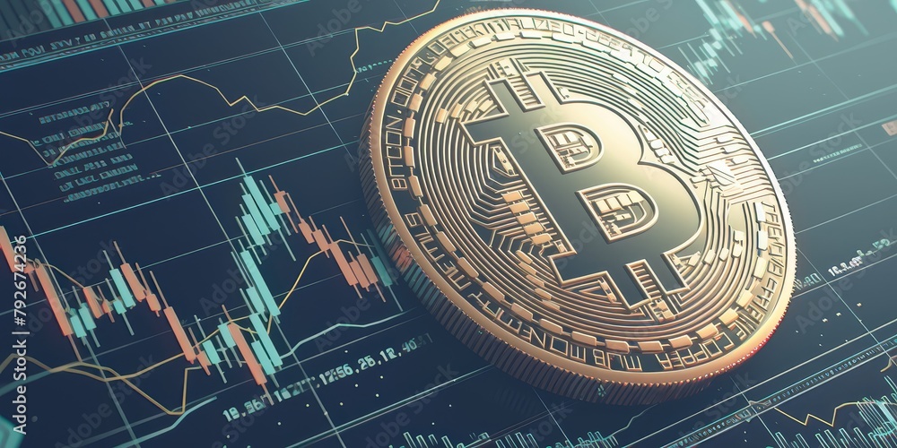 Bitcoin on an animated stock chart background, highlighting its high ...