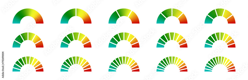 Performance meter gauge. Risk level circle chart measuring. Speedometer ...