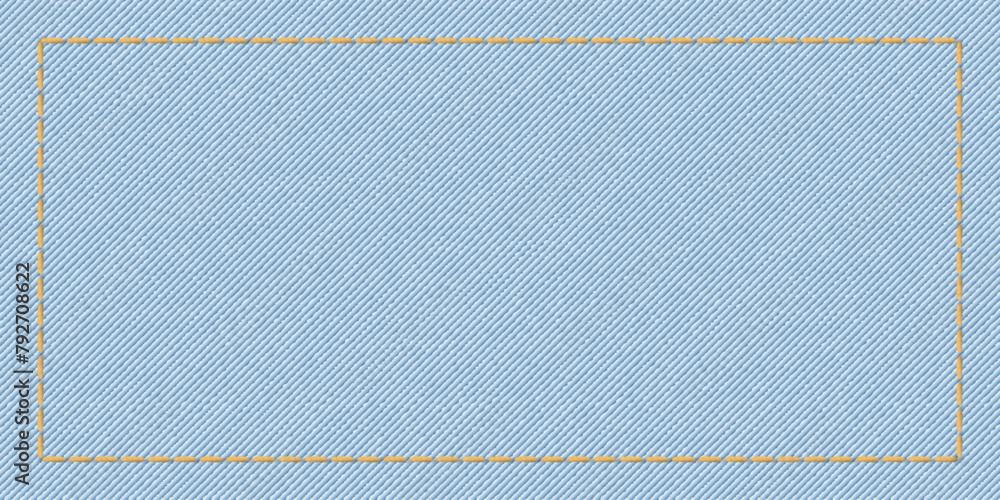 Denim jean textile light wash colors background with gold seams frame ...