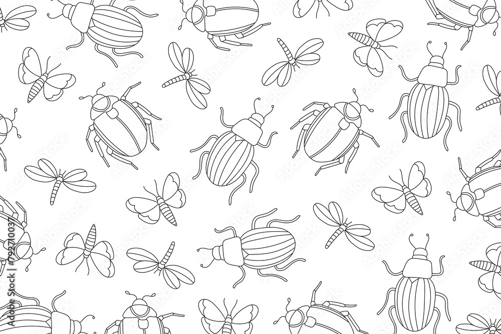 Insects line art coloring page. Mindful coloring activity. Stress ...