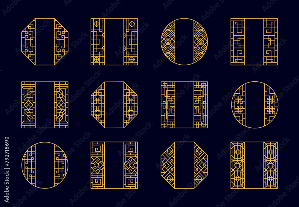 Asian chinese, korean and japanese gold pattern frames. Tradition ...