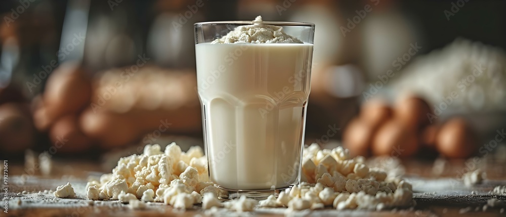 Protein Powder Mixed in Glass of Milk on White Background. Concept ...