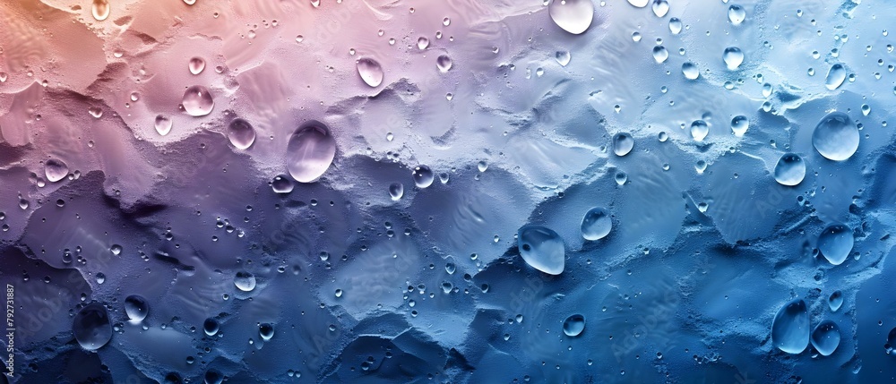 Blue powder with water droplets on top and bottom creating a gradient ...
