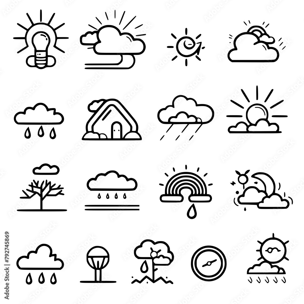 weather icons, sun icon, cloud icon, rain icon, storm icon, moon icon ...