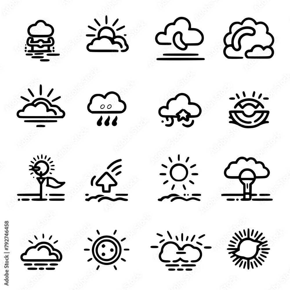 weather icons, sun icon, cloud icon, rain icon, storm icon, moon icon, snow icon, wind icon ...