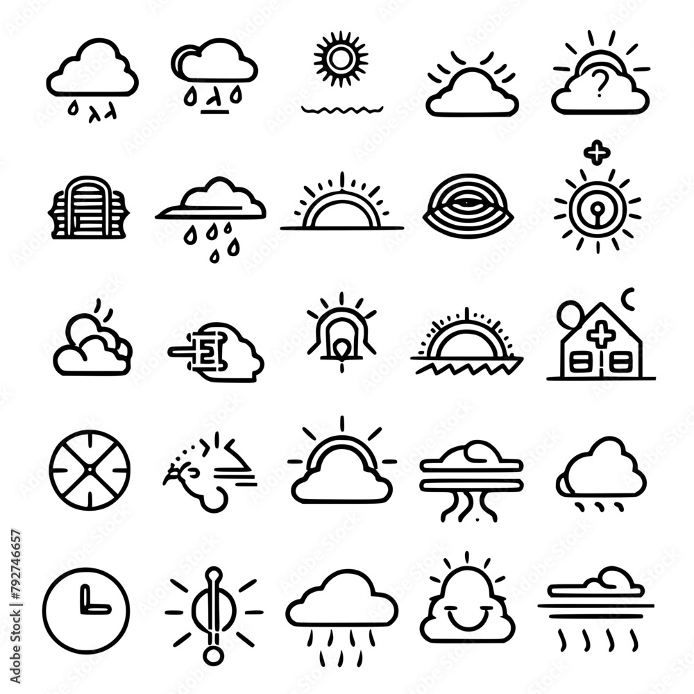 weather icons, sun icon, cloud icon, rain icon, storm icon, moon icon ...