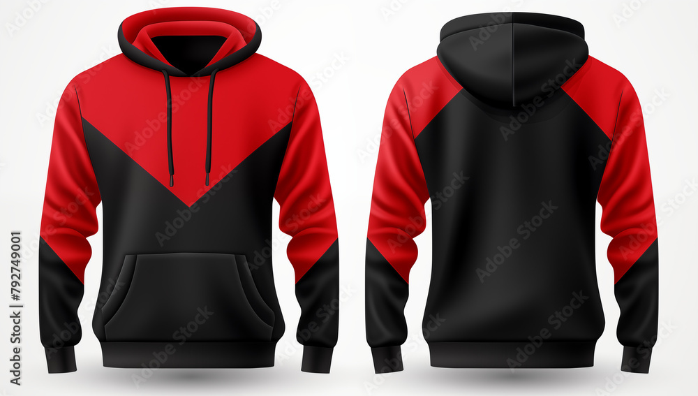 Red and black Hoodie sweatshirt long sleeve mockup Set Black front and ...