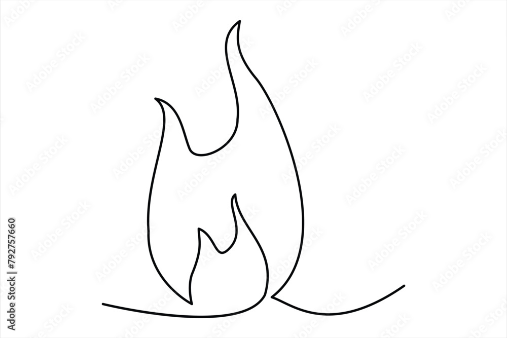 Continuous one line drawing of fire in the middle of a white background ...