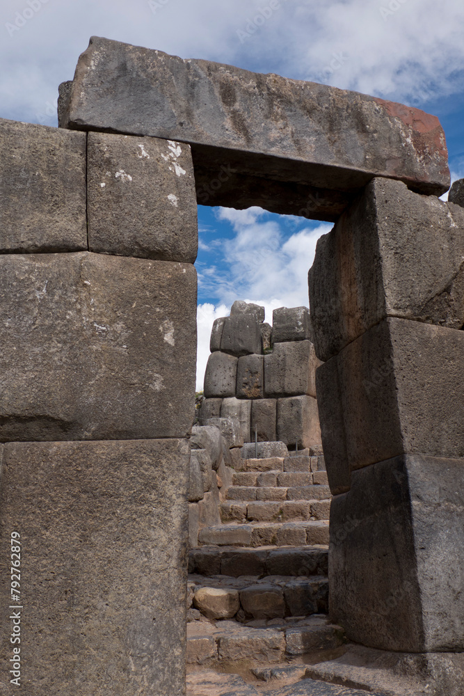 Citadel of Sacsahuayman, a native Inca complex surrounded by walls that ...