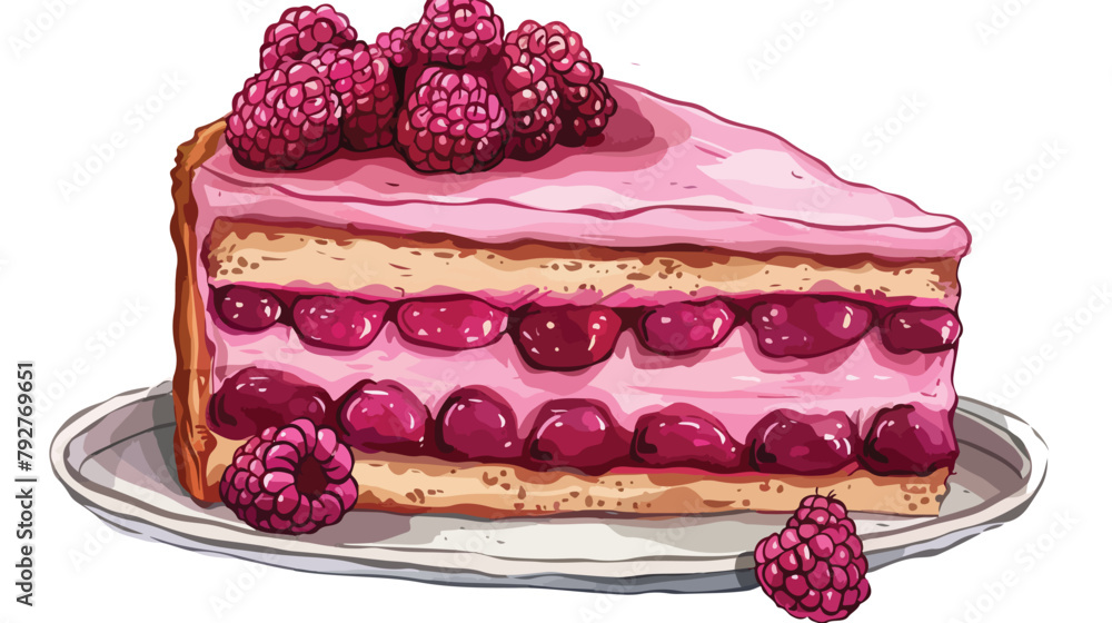Yummy raspberry cake. Hand drawn colored vector illustration Stock ...