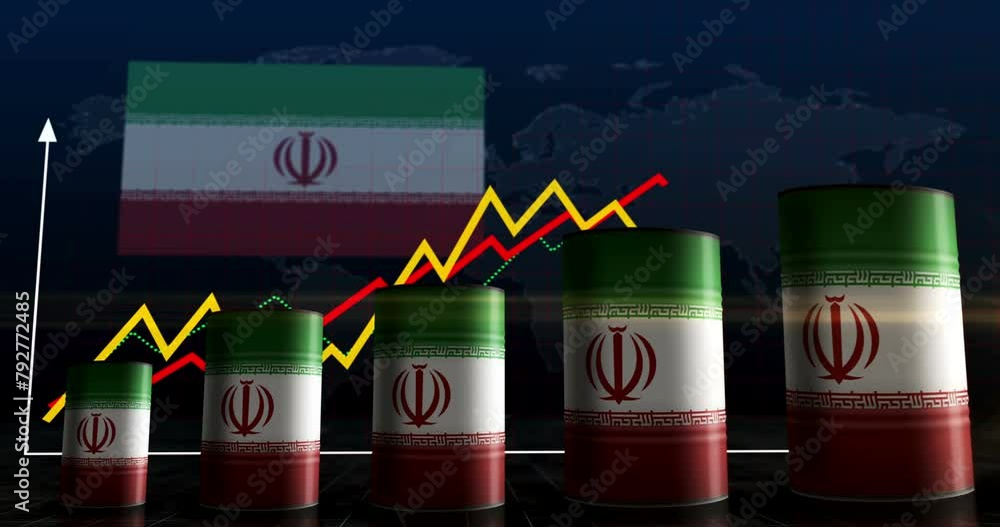 Iran oil business and fuel extraction barrels on growing chart. Iranian ...