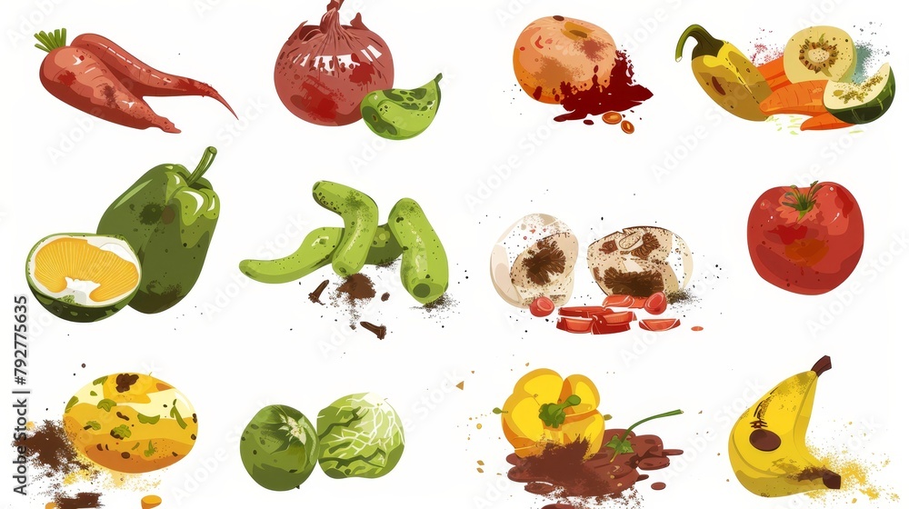 Food with rot and mold. Cartoon modern illustration set of dirty ...