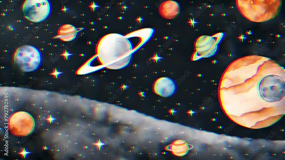 Kids drawing universe space rocket Stars and planets. pulsing in space ...
