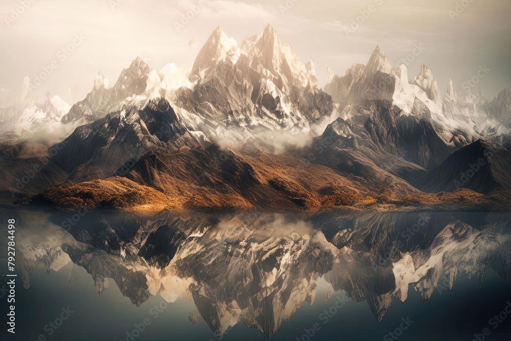 Symmetrical Reflection of Himalayan Mountain Range in Water Stock Photo ...