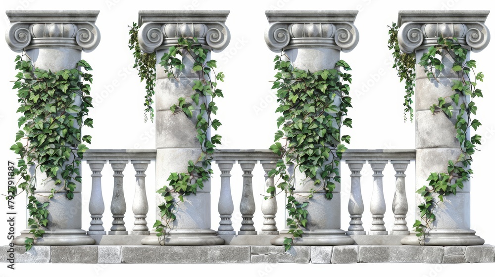 A 3d realistic illustration of Ivy on marble columns, green vines ...