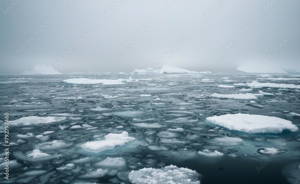 Layers of ice and snow in an arctic region, with visible signs of ...