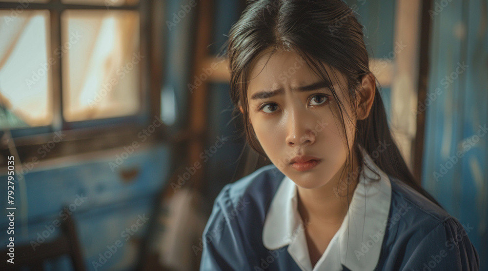 a filipina college student around 20 years old wearing her uniform ...