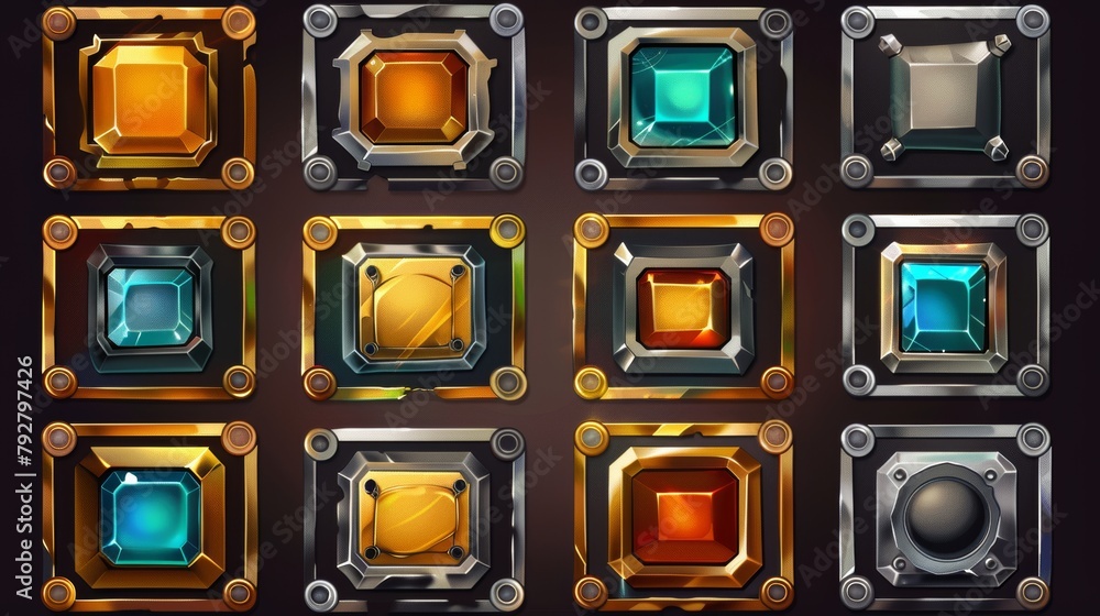 Isolated design gui elements with gold, silver or steel metallic ...