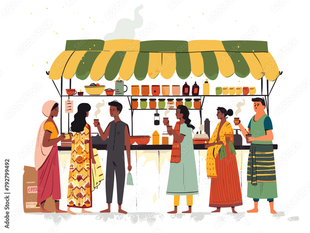 Animated Communal Tea Gathering: Chai Stall Conversations Stock Vector ...