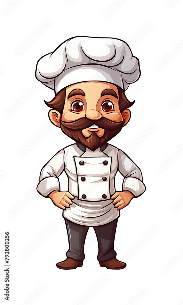 Jovial cartoon chef with a big mustache, wearing a traditional white ...
