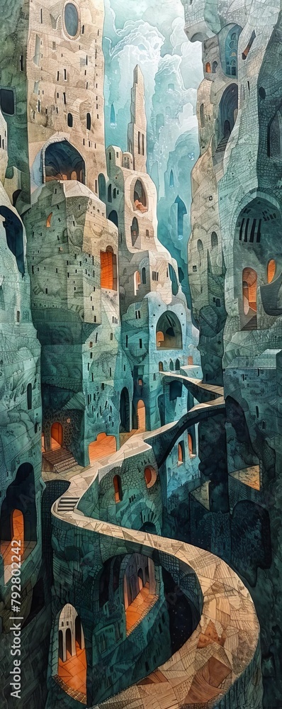 Explore a dystopian landscape in a traditional watercolor medium Merge ...