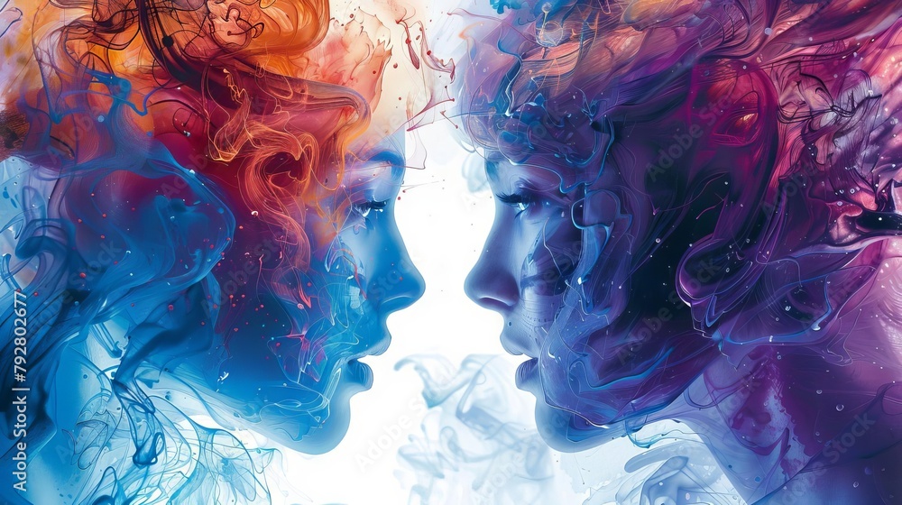 Illustrate a futuristic love story using traditional art mediums like ...