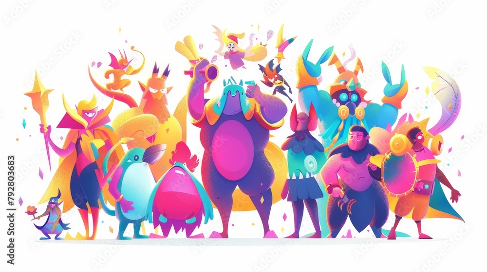 Linear modern illustration depicting cartoon characters video call ...