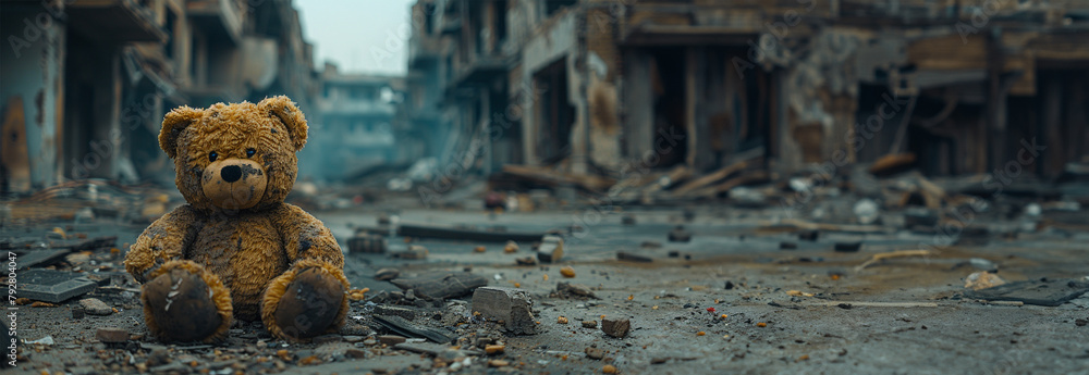 Teddy bear toy destroyed in war, who survived the fire. destructive ...