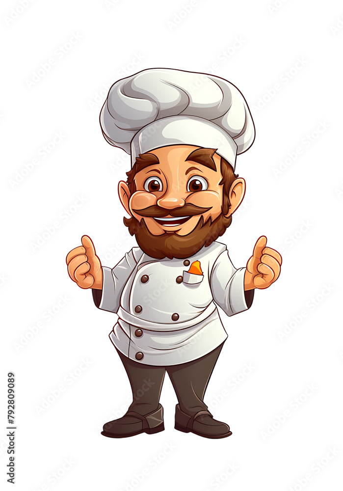 Jovial cartoon chef with a big mustache, wearing a traditional white ...