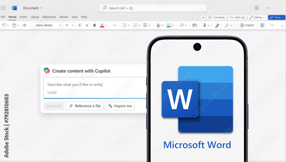 Microsoft Word Logo is displayed on a modern smartphone, application ...