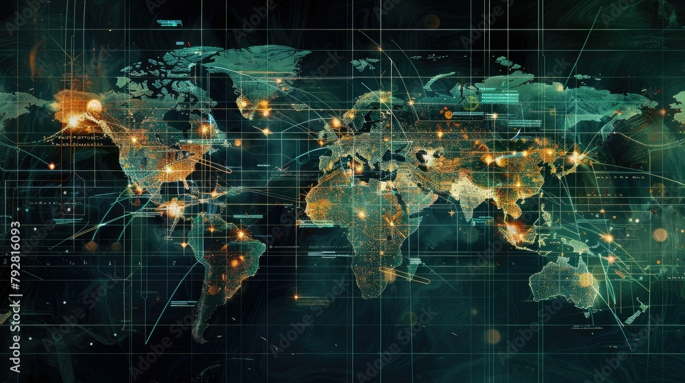 Develop a visual representation of the world map transformed into a ...