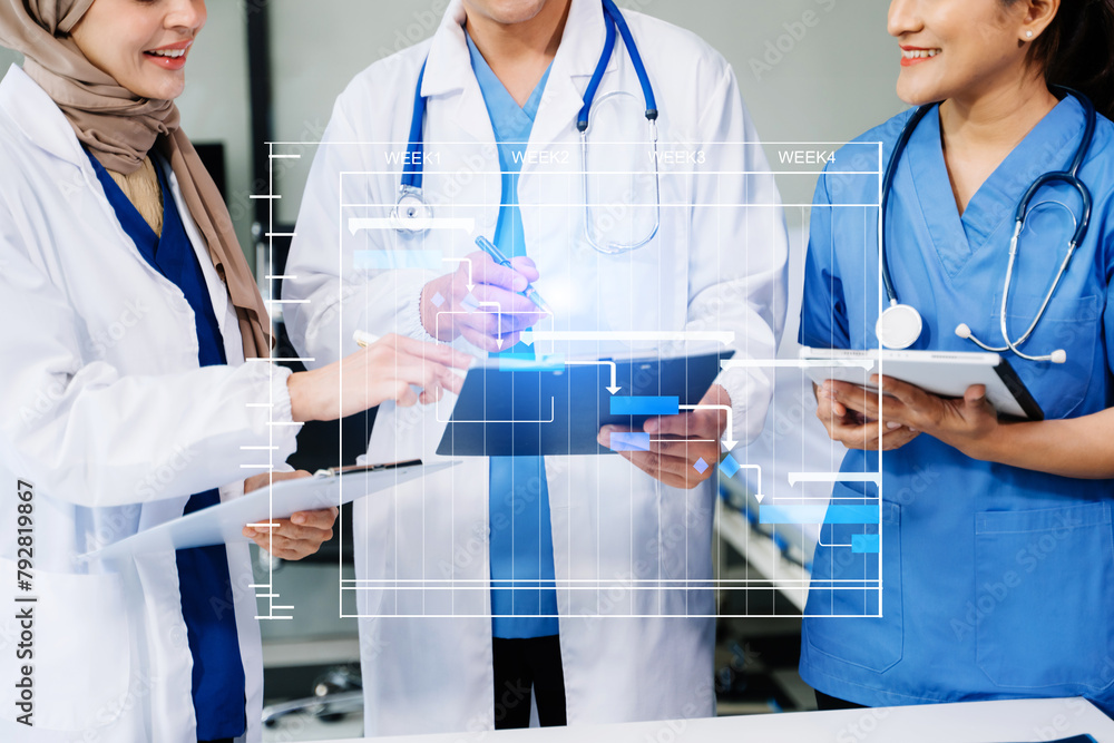 Project manager working and update tasks with Gantt chart scheduling ...