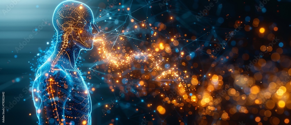 Abstract human body with glowing particles with technology concept in ...