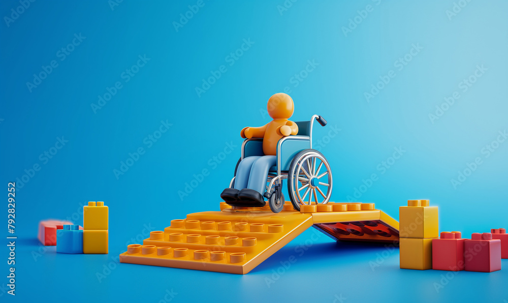 Game of building blocks toys with disabled person sitting in wheelchair ...