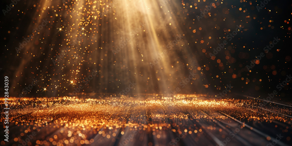 Free stage with lights and smoke, Empty stage with gold yellow ...