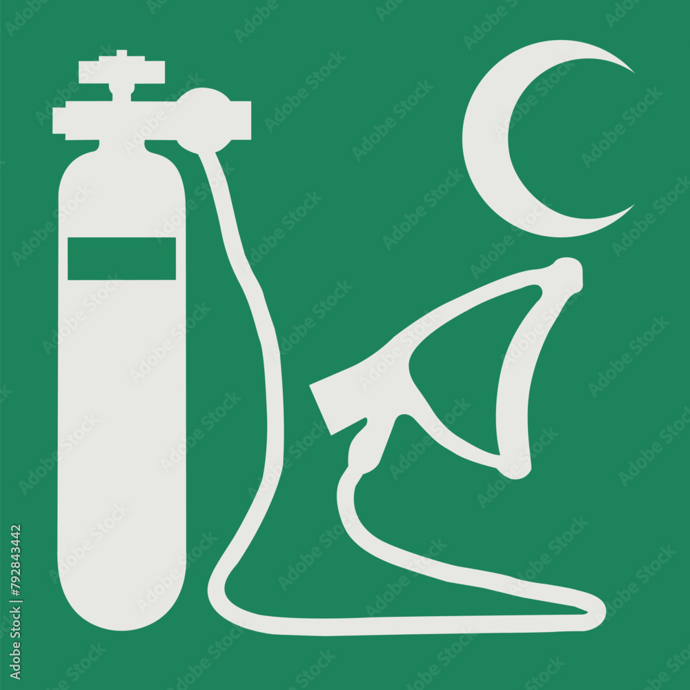 SAFETY CONDITION SIGN PICTOGRAM, OXYGEN RESUSCITATOR WITH CRESCENT MOON ...