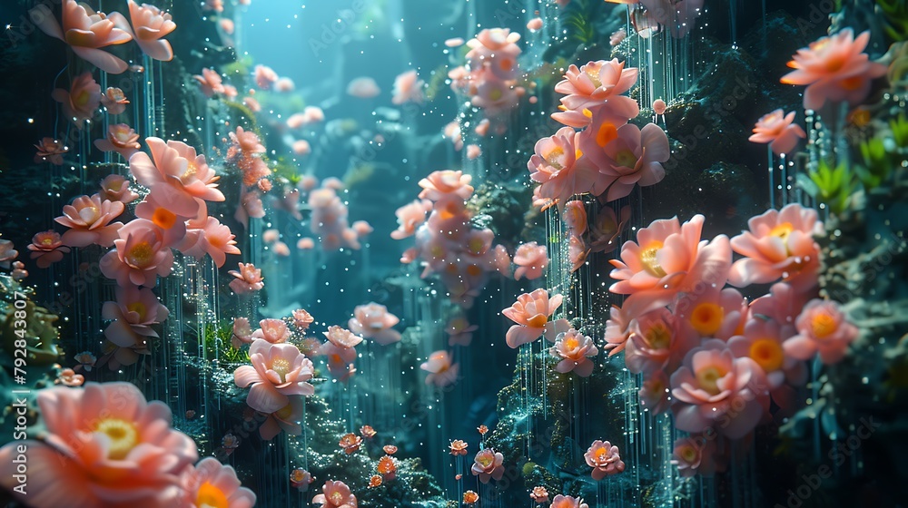 A digital collage that visualizes a motherboard as an underwater scene ...