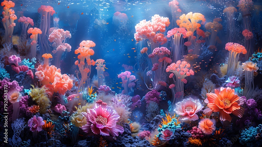 A digital collage that visualizes a motherboard as an underwater scene ...