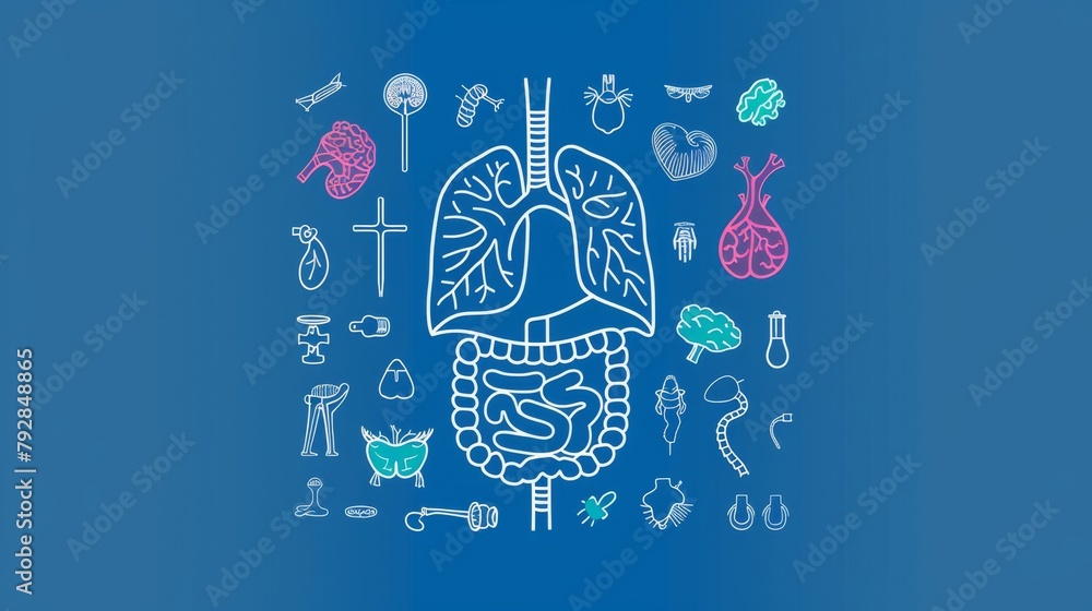 Anatomy icons of human internal organs. Simple thin outline icons as ...