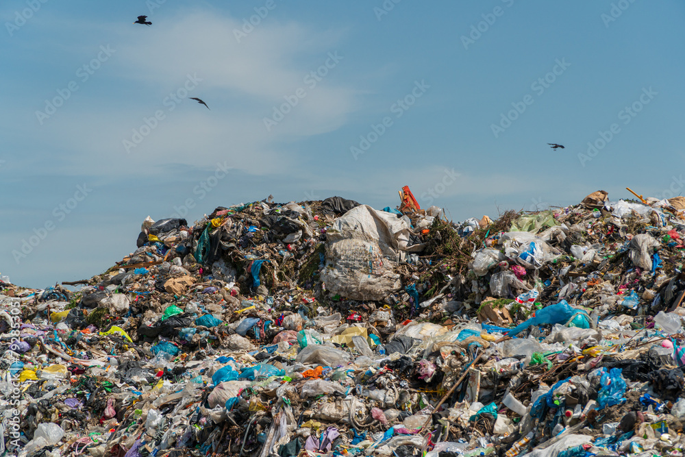 Garbage landfill. A big mountain of household waste. Problems with ...