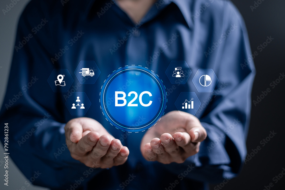 B2C, Business to customer marketing strategy concept. Business strategy ...