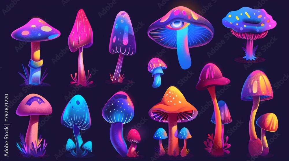 Mushroom illustration with psychedelic and trippy effects. Retro groovy ...