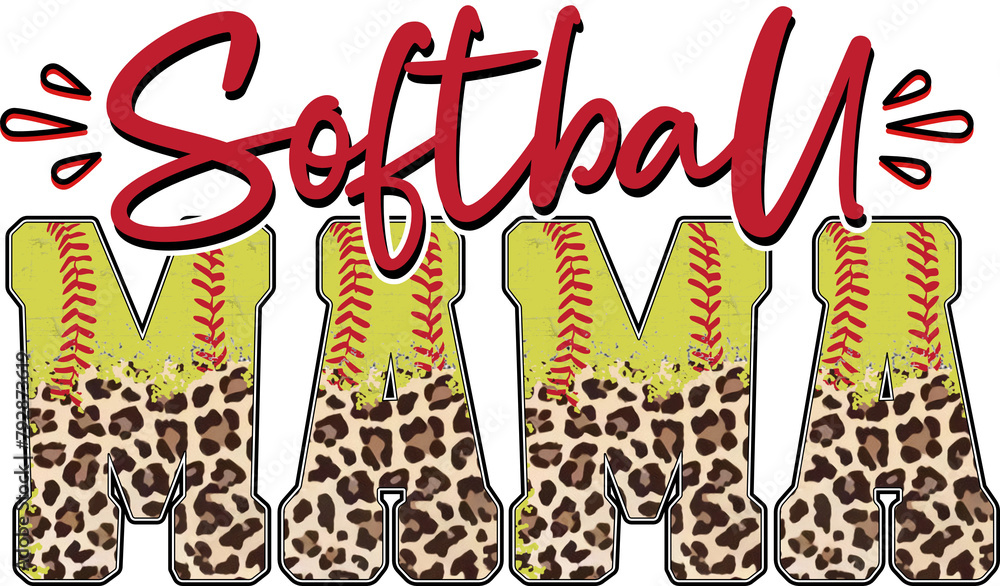 "Softball Mom" Leopard Print and Softball Laces Design, Funky "Softball ...