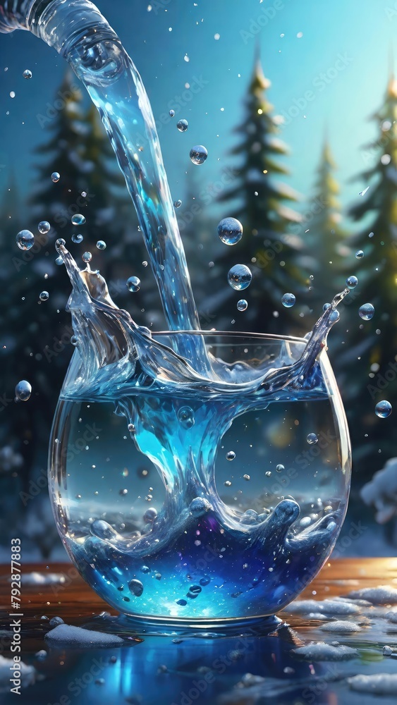 Water splash and color splash background with glass and blue background ...