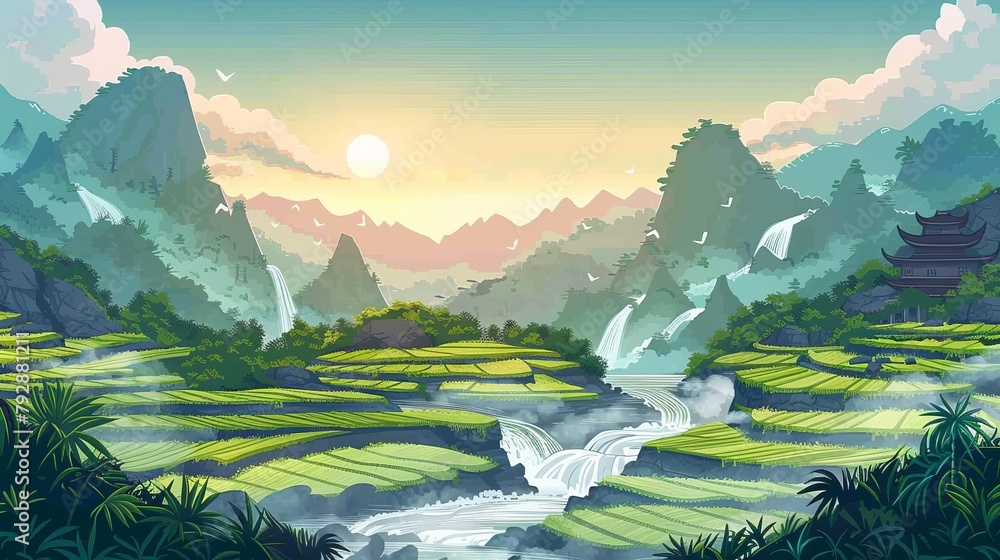 2 dimensional mountain landscape background with a parallax effect for ...