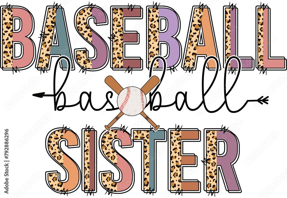 "Baseball Sister" Leopard Print and Crossed Bats Design Fun and ...
