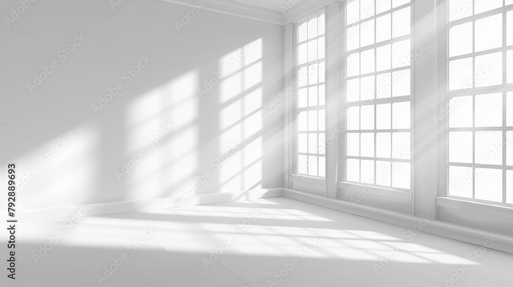 A corner of a room with the sun shadowing it from the window. The room ...