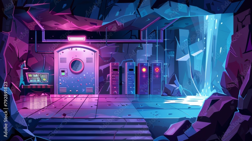 Bunker with secret laboratory modern background. Inside of a shelter ...